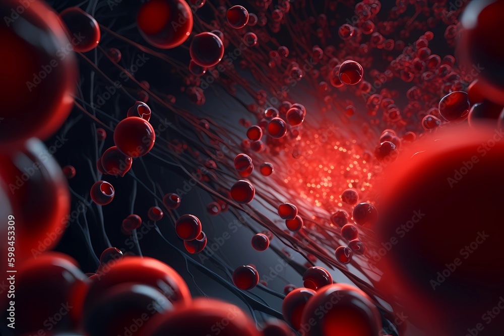 Red blood cells in microscopic shot. Macro of the flow inside body ...