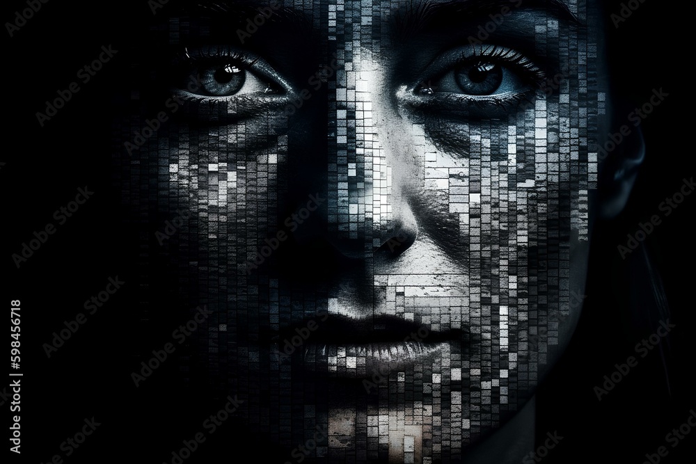 a woman's face is shown as a mosaic of pixelated images in the style of ...
