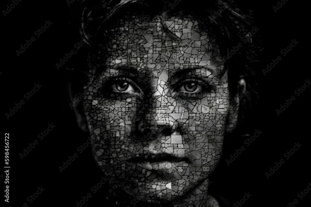 a woman's face is shown as a mosaic of pixelated images in the style of ...