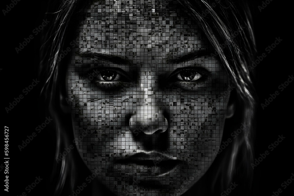 a woman's face is shown as a mosaic of pixelated images in the style of ...