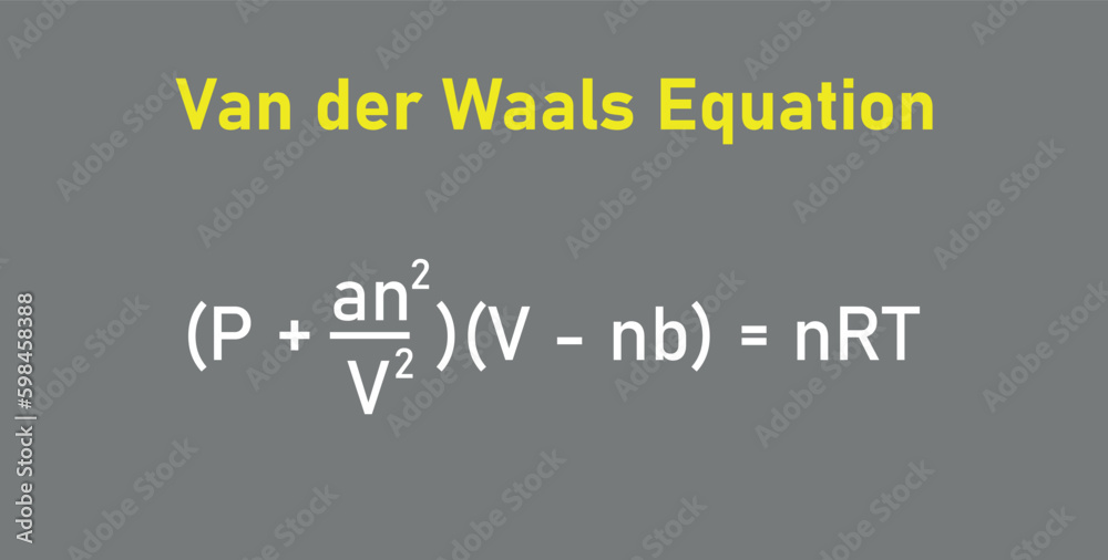 Van der waals equation in chemistry. Pressure, volume, temperature, gas ...