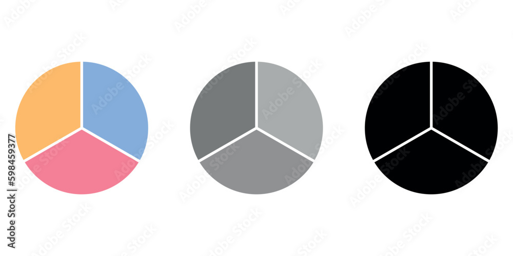 Set of circle divided into three equal segments. One third fraction ... Set of circle divided into three equal segments. One third fraction ...