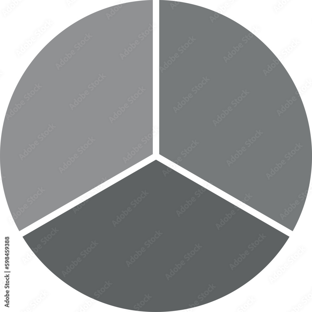 Circle divided into three equal segments. One third fraction circle ...