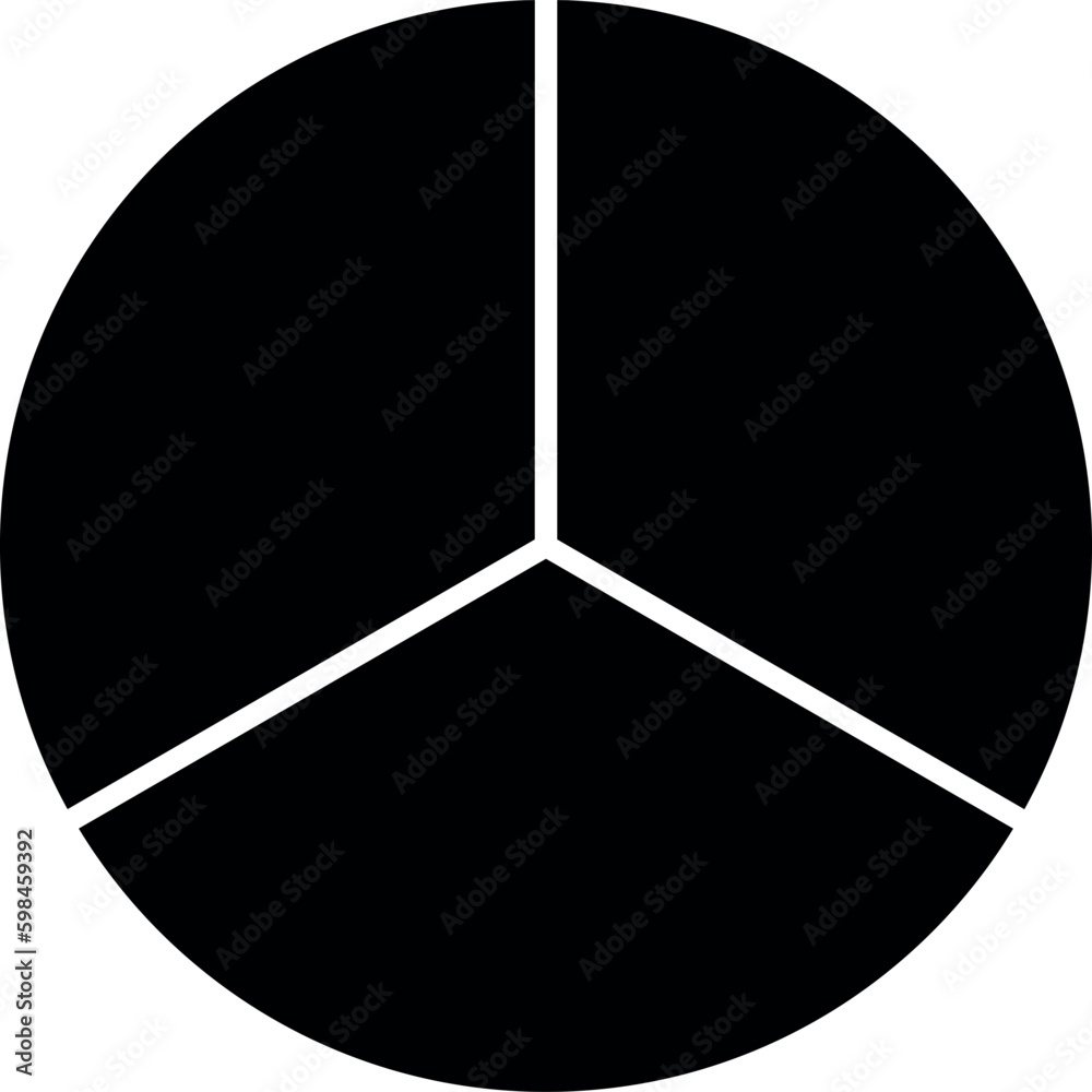 Circle divided into three equal segments. One third fraction circle ...
