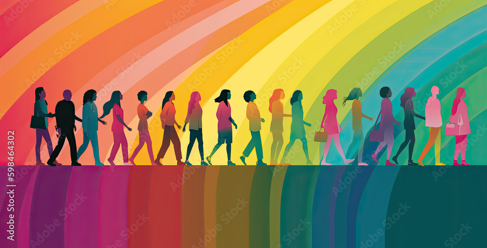 group of young people ilustration Gen Z generation, on colorful striped ...