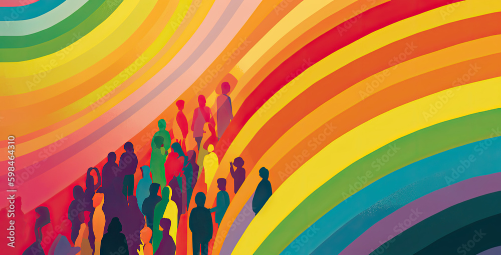 group of young people ilustration Gen Z generation, on colorful striped ...