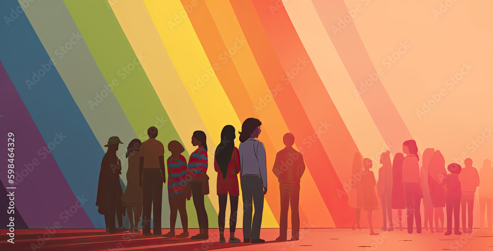 group of young people ilustration Gen Z generation, on colorful striped ...