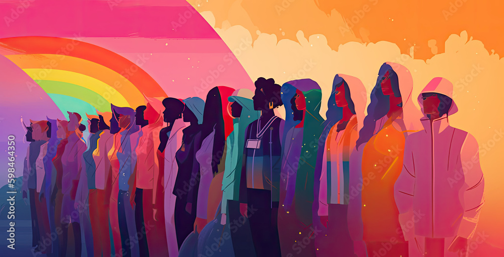 row of yound people, colorful ilustration, ilustrating Generation Z Gen ...