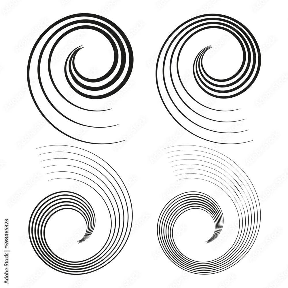 Spiral, swirl, twirl. Volute, helix, eddy and vortex shape. Radial ...