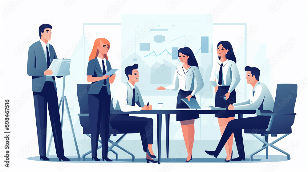 Teamwork or team building, office business meeting illustration ...