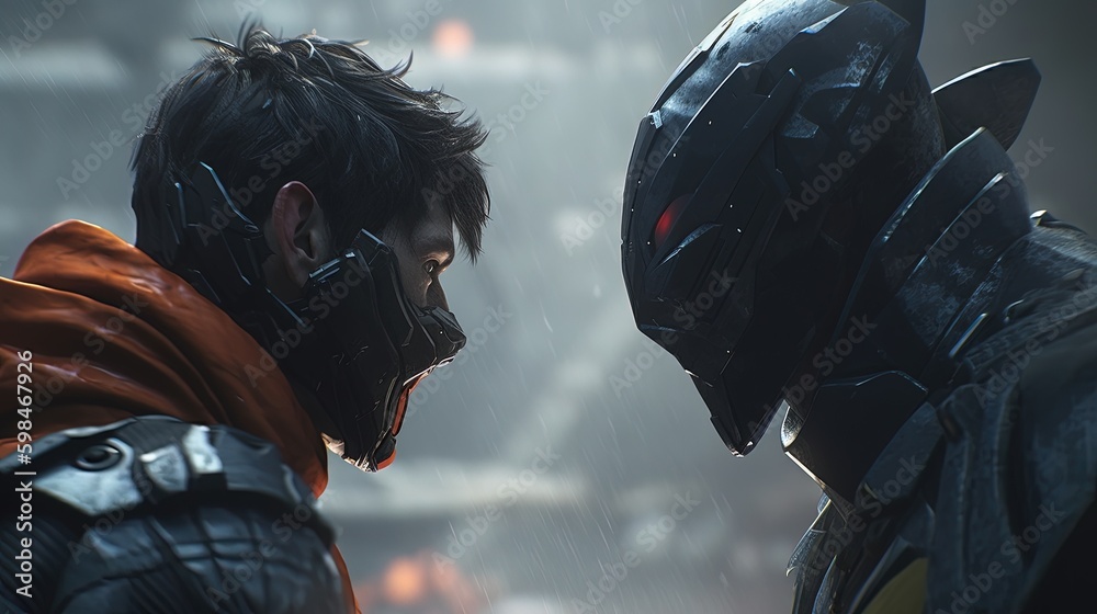 hero and villain face off, digital art illustration, Generative AI ...