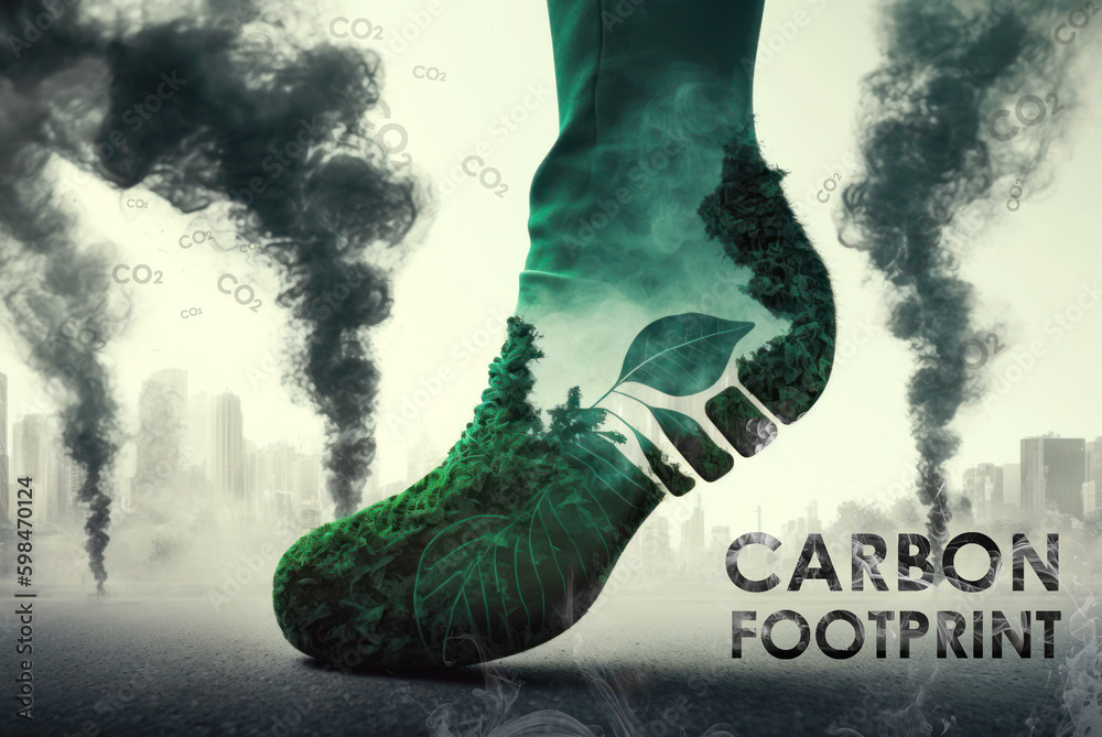 Shoe with greenery and city , Carbon Footprint concept , Generative Ai ...