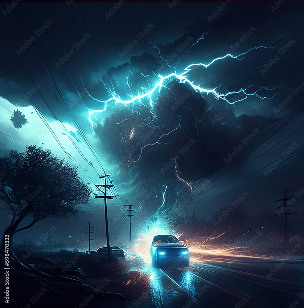 lightning storm::3 coming from the body of a prototype racing car at ...