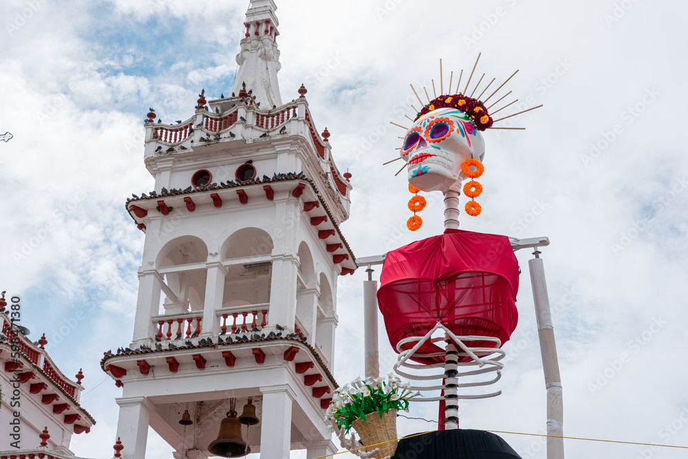 Huge catrina built for the celebration of the day of the dead, white ...
