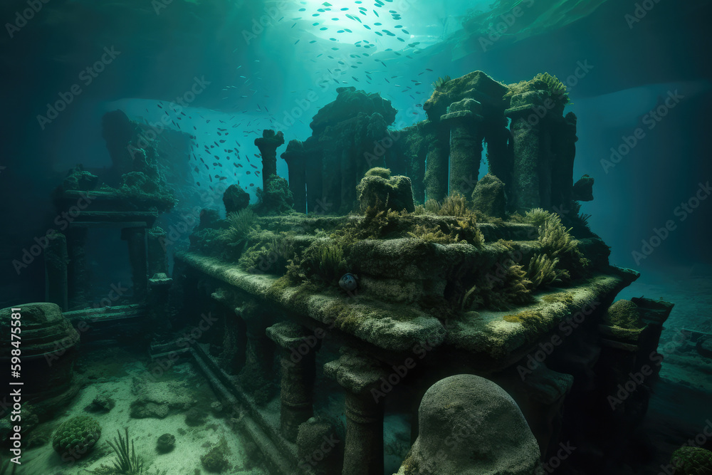 Ancient lost city of Atlantis underwater city of mythology, generative ...