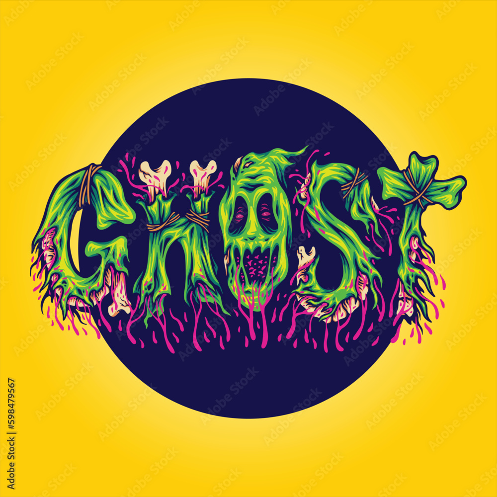 Ghost lettering word with disgusting slime monster letter illustration ...