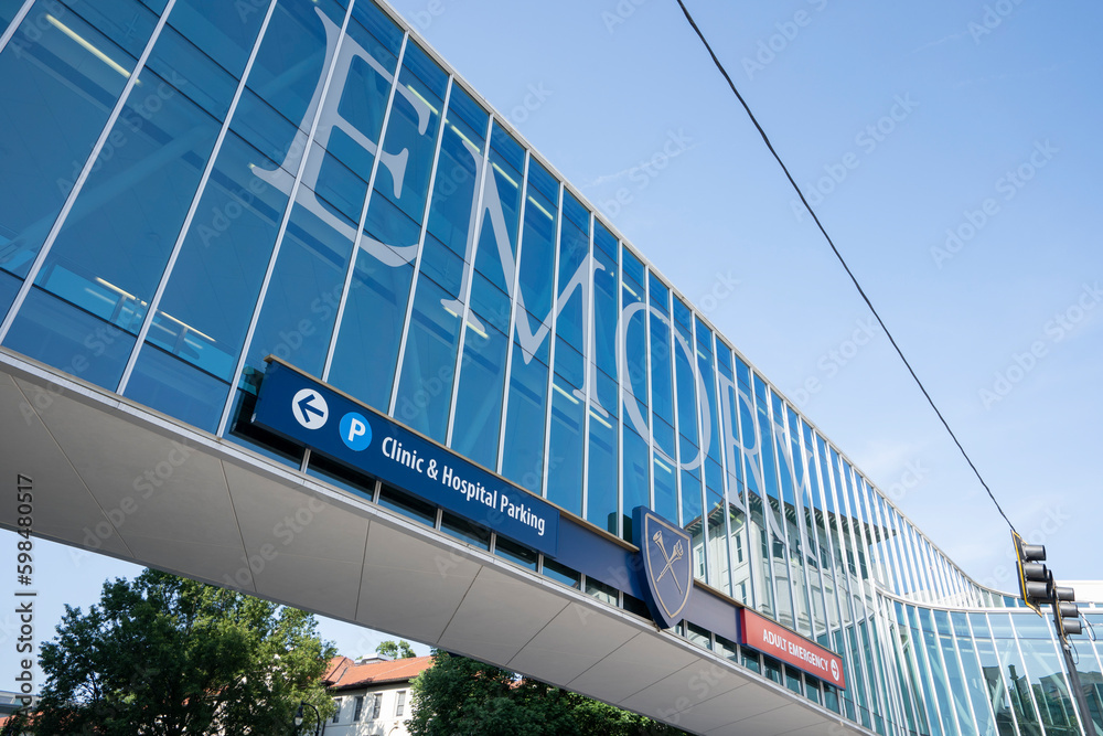 Atlanta, GA, USA - June 15, 2022: Emory sign is seen on the pedestrian ...