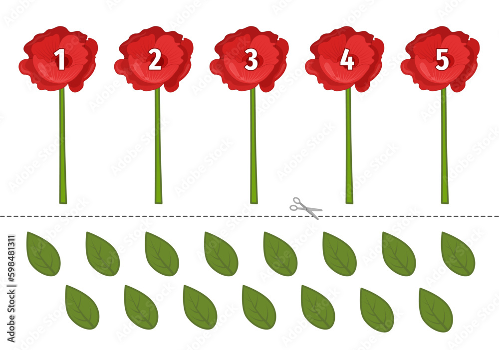 Counting educational children game, math kids activity sheet. Cut out ...