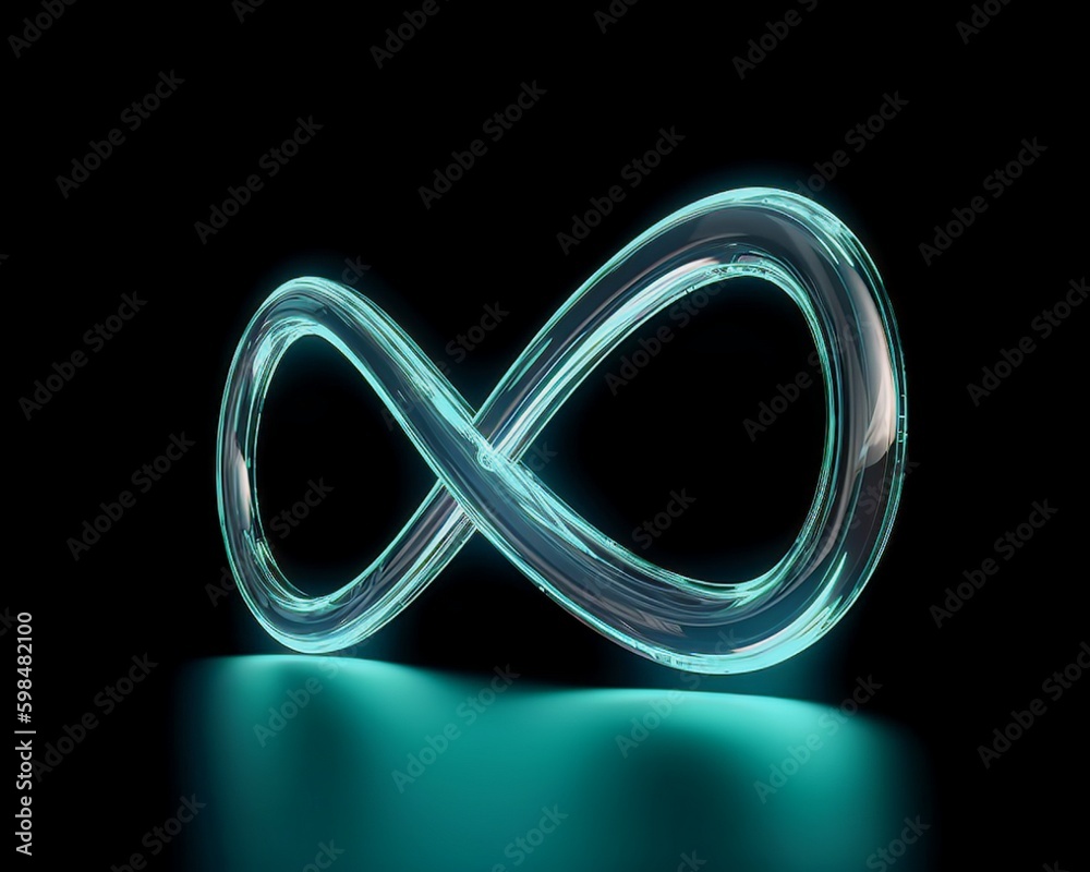 3d render Glass Infinity symbol with neon in loop vision concept ...