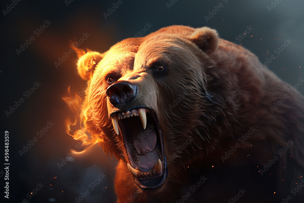 Image of an angry brown bear and flames. Wildlife Animals. Illustration ...