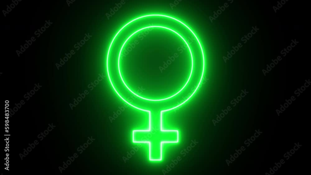 4K Green Neon Female Icon. Gender Symbol on Alpha Channel. Flashing ...