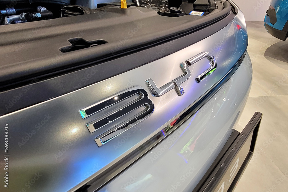 PENANG, MALAYSIA - 25 APR 2023: Car logo of a BYD Build Your Dreams EV ...