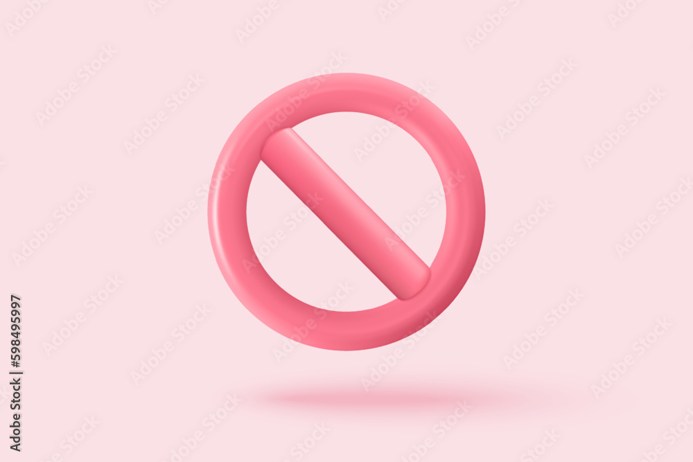 3d traffic stop for alert notification icon. negative check list button ...