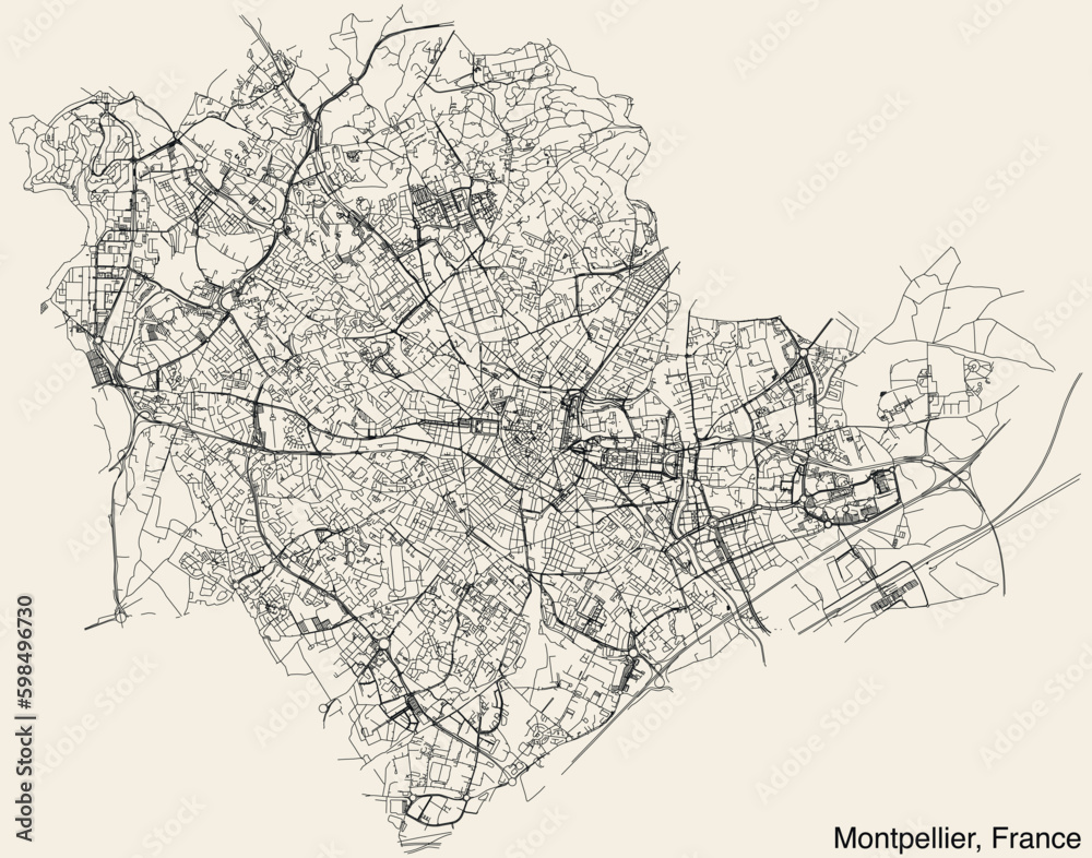 Detailed hand-drawn navigational urban street roads map of the French ...