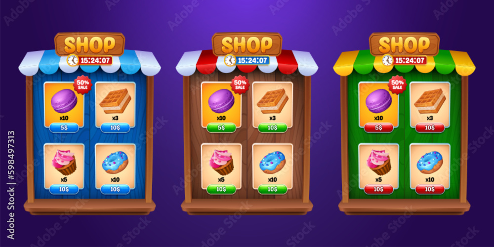 Ui game store frame interface with button cartoon element set. Gui ...