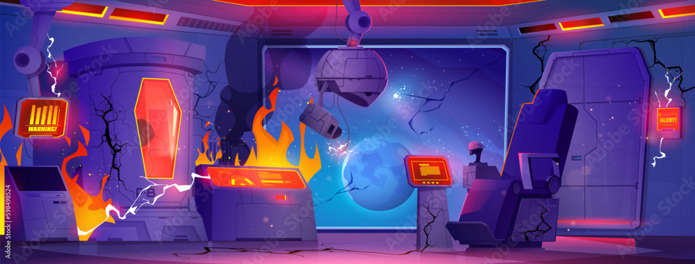 Fire smoke in cryogenic laboratory with capsule cartoon background ...