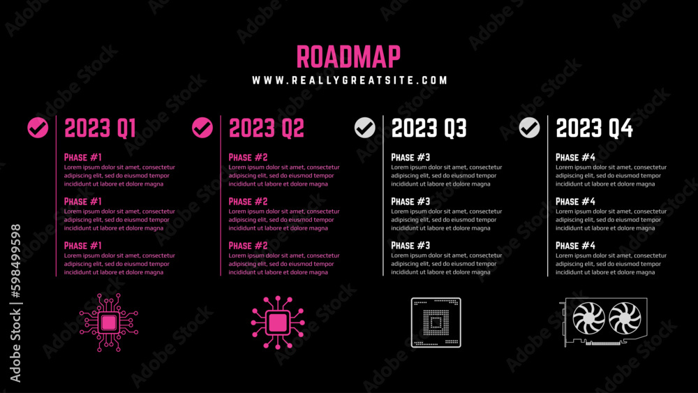 Poster Horizontal quarterly roadmap with milestones and technical ...