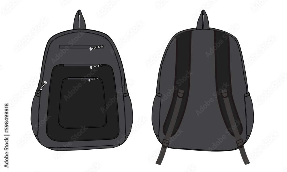 Backpack Technical drawing fashion flat sketch vector illustration ...