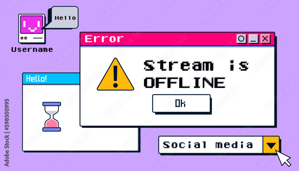 Offline stream y2k banner design. 90s software windows and error ...