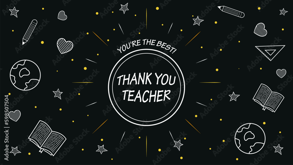 Happy teachers' day. Background with chalk doodle concept on blackboard ...
