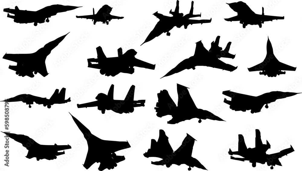 "Complete Fighter Plane Silhouette Collection from Different Angles ...