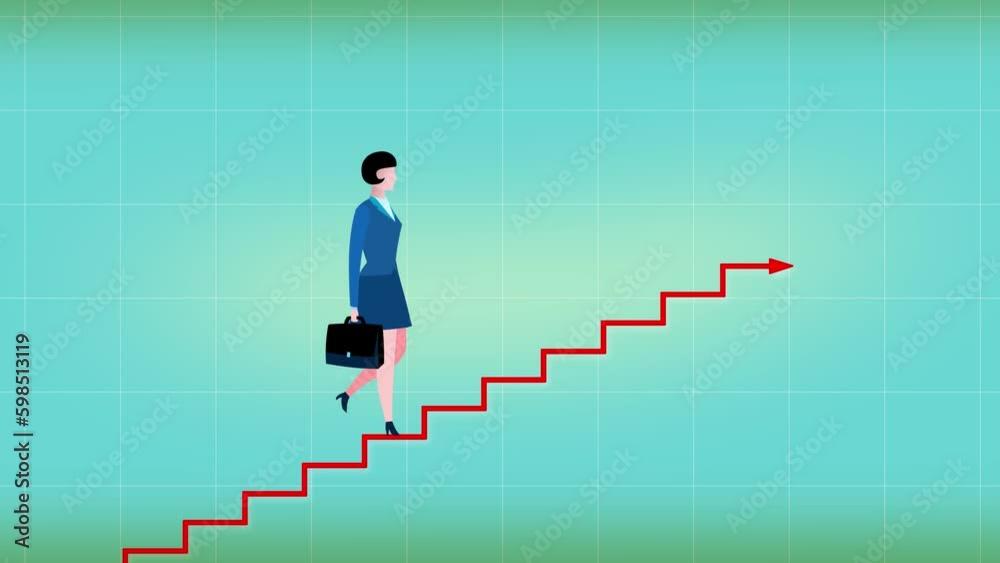 Cartoon turns into a super hero character on graph chart stairs ...