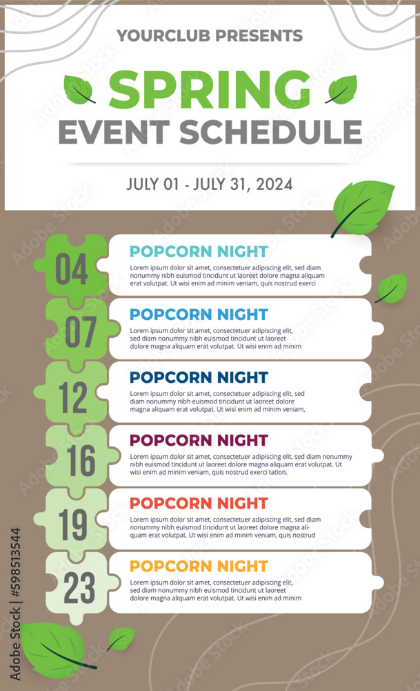 Spring event schedule template. Date list event schedule. Stock Vector ...