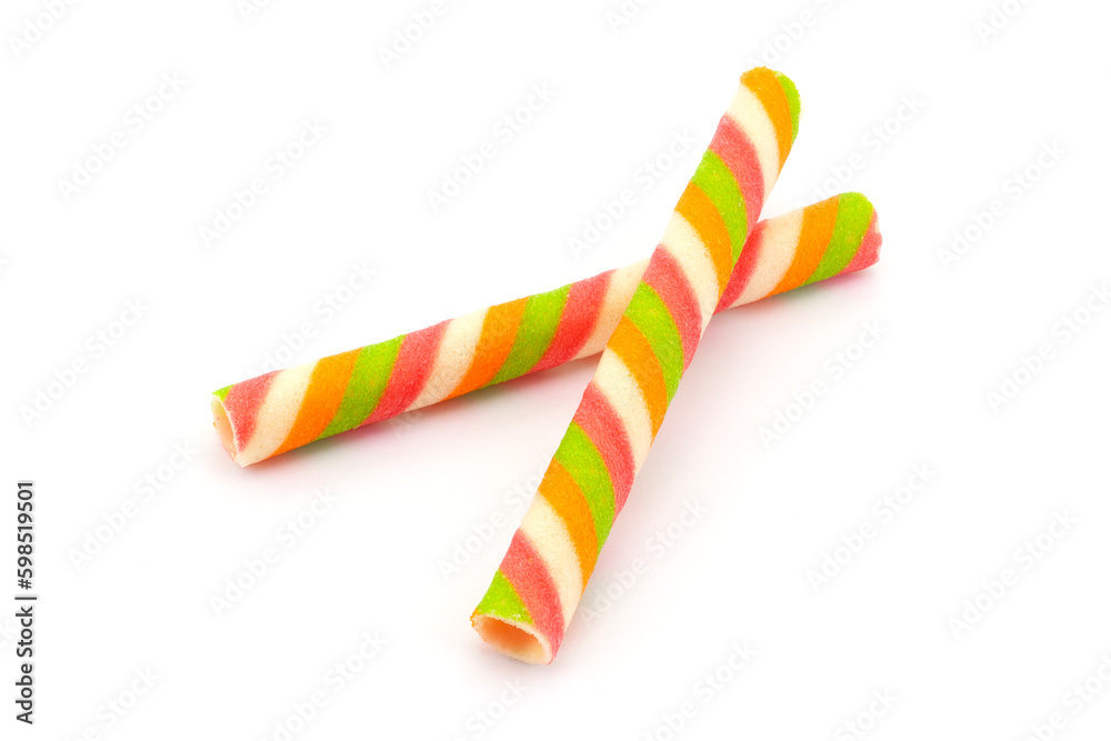 Wafer stick roll isolated on white background. colorful wafer stick ...