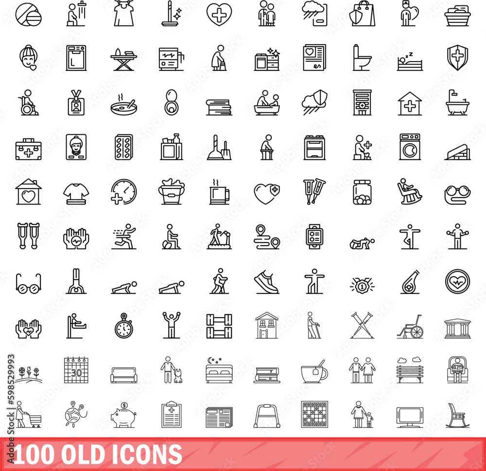 100 old icons set. Outline illustration of 100 old icons vector set ...