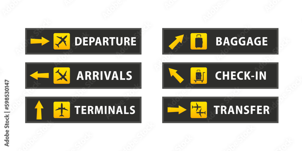Airport sign departure arrival travel icon. Vector airport board ...