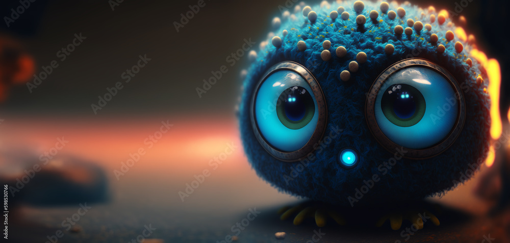 Cute video games character looking like a furry monster with big glossy ...