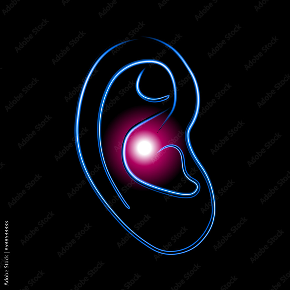Vector isolated illustration of earache. Neon contour drawing of the ...