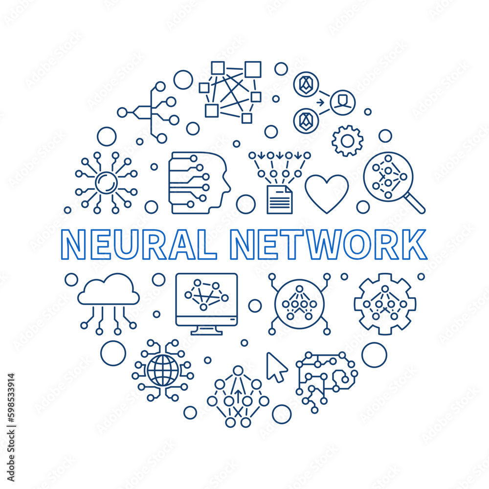 Neural Network concept outline round banner. Vector Artificial ...