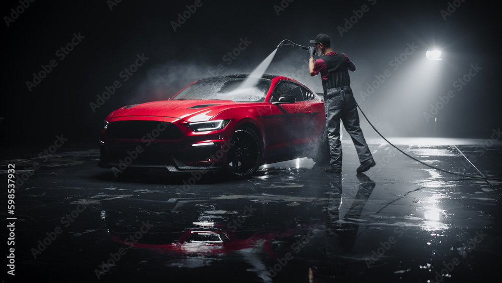 Brand New Sportscar from the Production Line is Being Cleaned with a ...