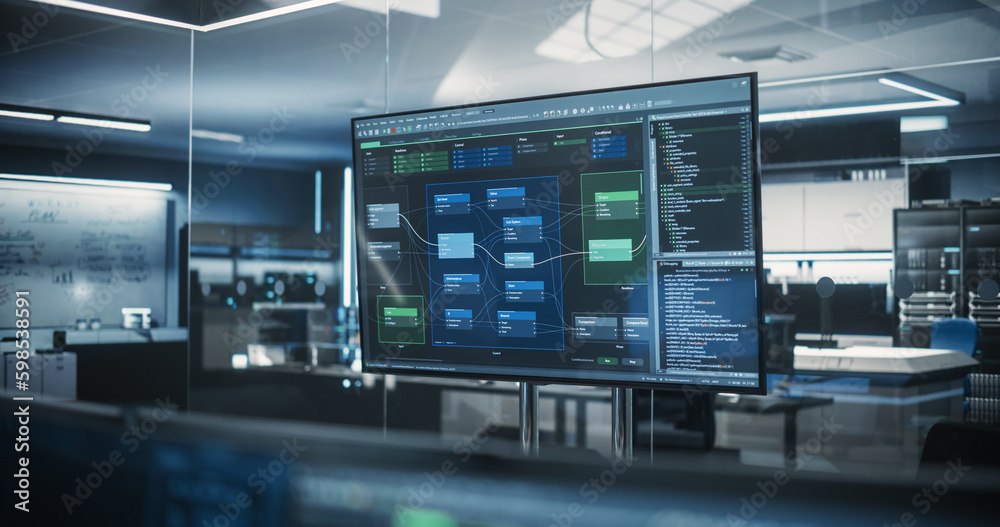 Empty Meeting Conference Room with TV Screen with Technical Project ...