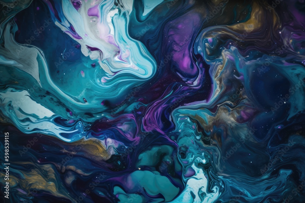 Fluid blue background with an otherworldly quality mixture of colors in ...