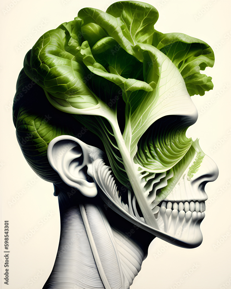 AI Digital Illustration Cabbage Human Head Anatomy Stock Illustration ...