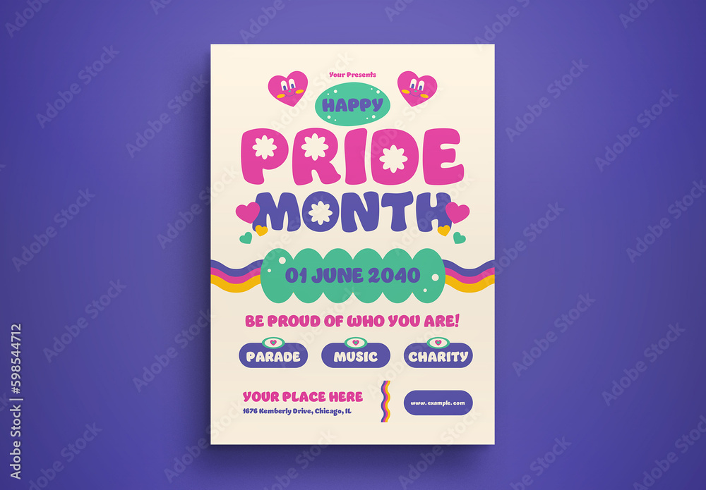 Pink Flat Design Pride Month Flyer Layout Stock Template | Adobe Stock