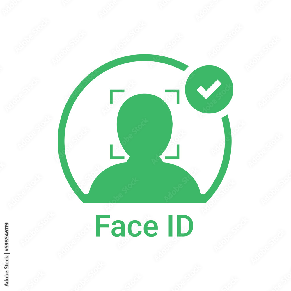 face id approved green logo. simple flat trend modern faceid logotype ...