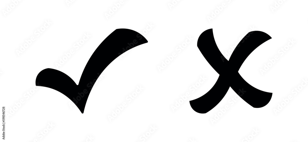 Vecteur Stock Check mark and cross. Silhouette of a check mark and a ...